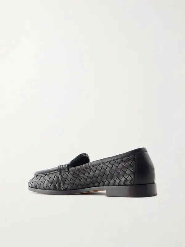 Bottega Veneta Silenzio Intrecciato Leather Loafers - Black