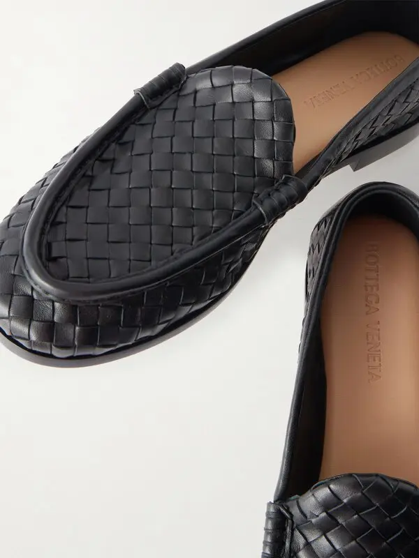 Bottega Veneta Silenzio Intrecciato Leather Loafers - Black