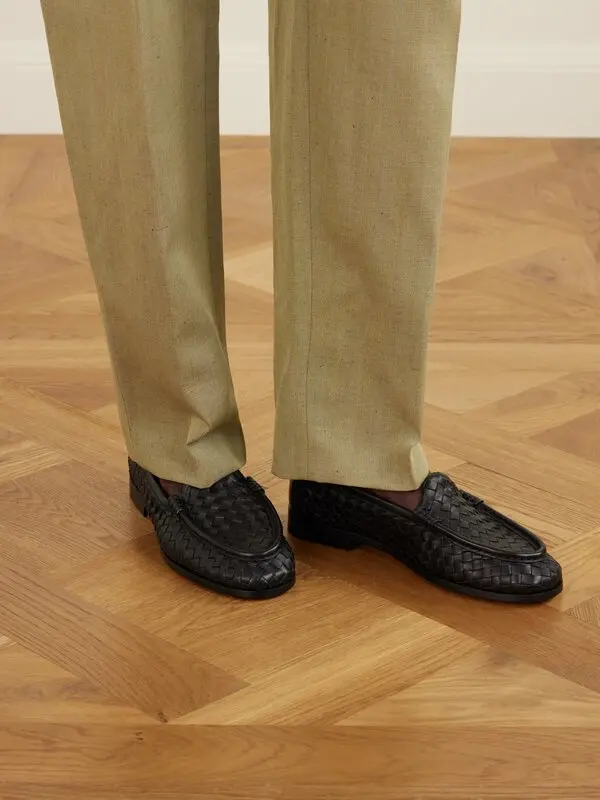 Bottega Veneta Silenzio Intrecciato Leather Loafers - Black