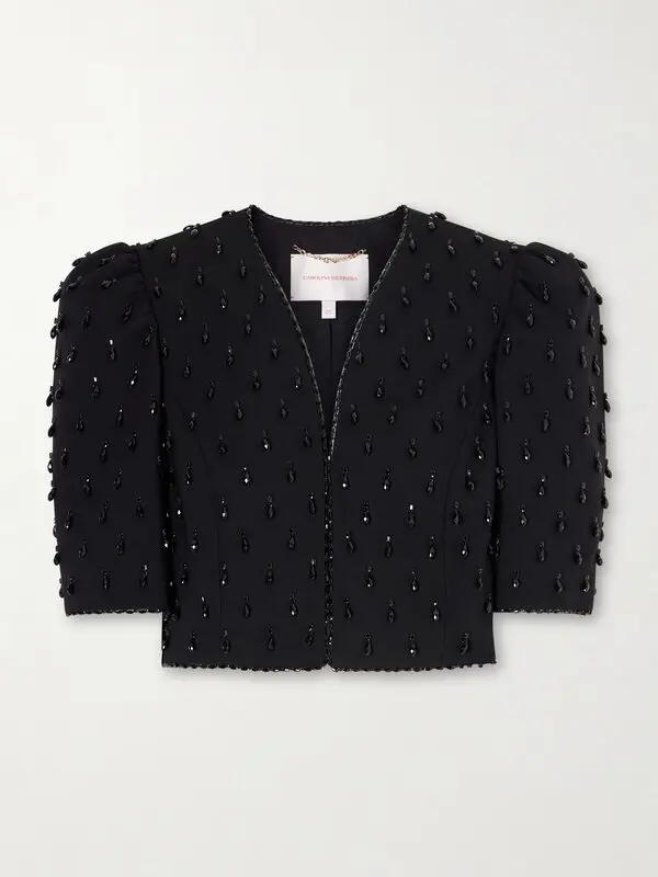 Carolina Herrera Cropped Crystal-embellished Wool-blend Jacket