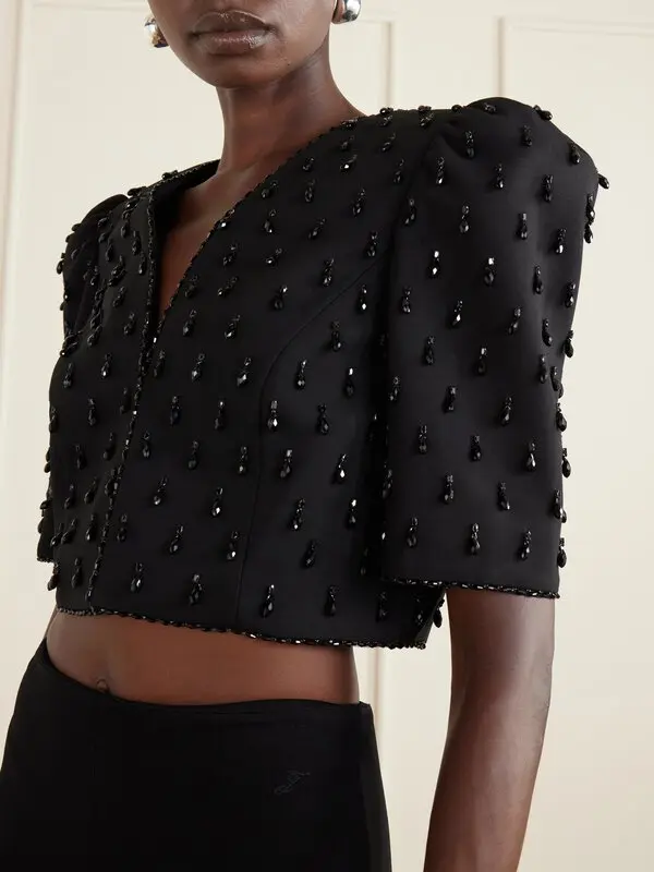 Carolina Herrera Cropped Crystal-embellished Wool-blend Jacket