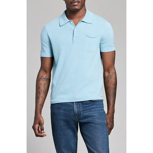 Billy Reid Cotton & Linen Blend Polo - Sky Blue