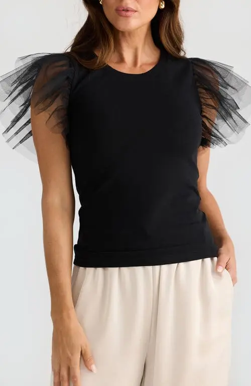 BRAVE+TRUE Chance Flutter Sleeve T-shirt - Black