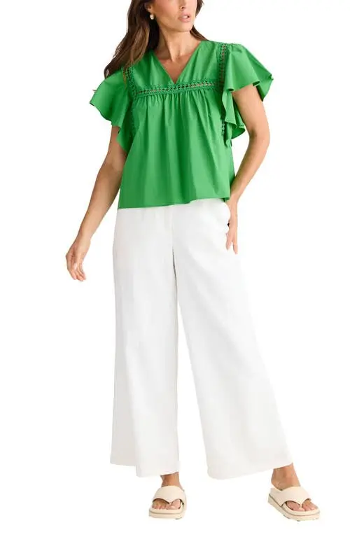 BRAVE+TRUE Marcia Flutter-sleeve Poplin Shirt - Jade