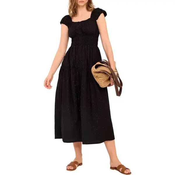 Mint Velvet Cotton Blend Textured Midi Dress - Black