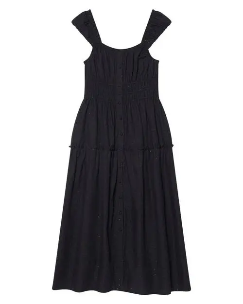 Mint Velvet Cotton Blend Textured Midi Dress - Black