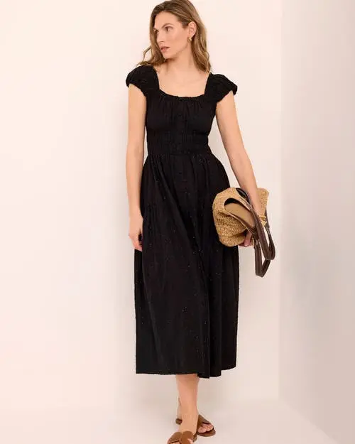 Mint Velvet Cotton Blend Textured Midi Dress - Black