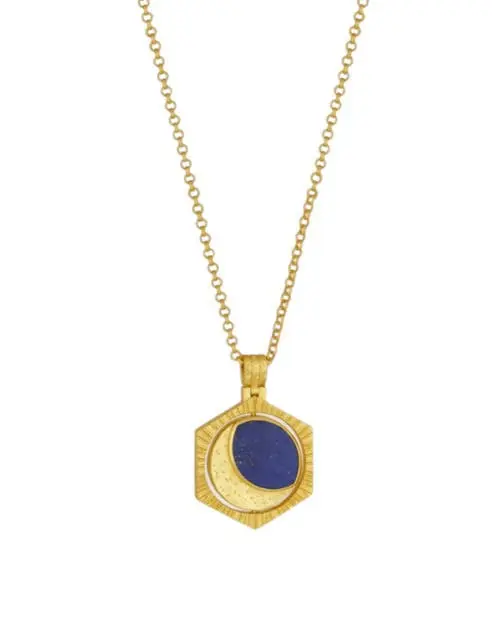 OTTOMAN HANDS Lapis Moon Rotating Pendant Necklace - Gold