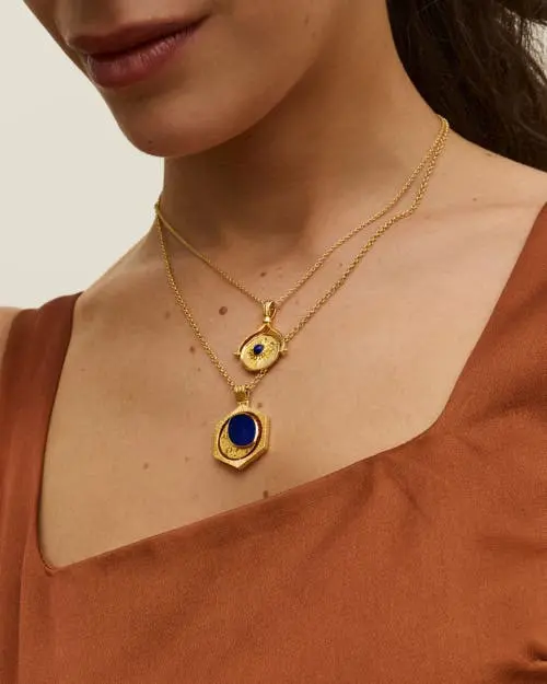 OTTOMAN HANDS Lapis Moon Rotating Pendant Necklace