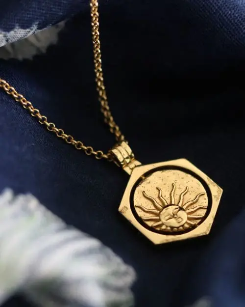 OTTOMAN HANDS Lapis Moon Rotating Pendant Necklace