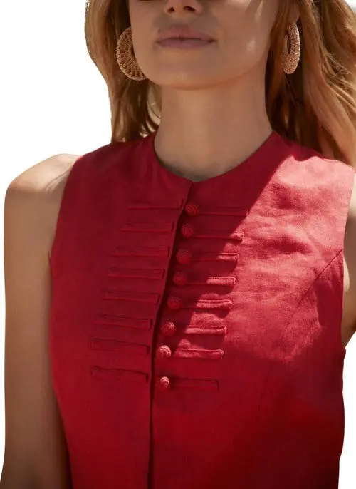 Mint Velvet Linen Military Detail Top - Red