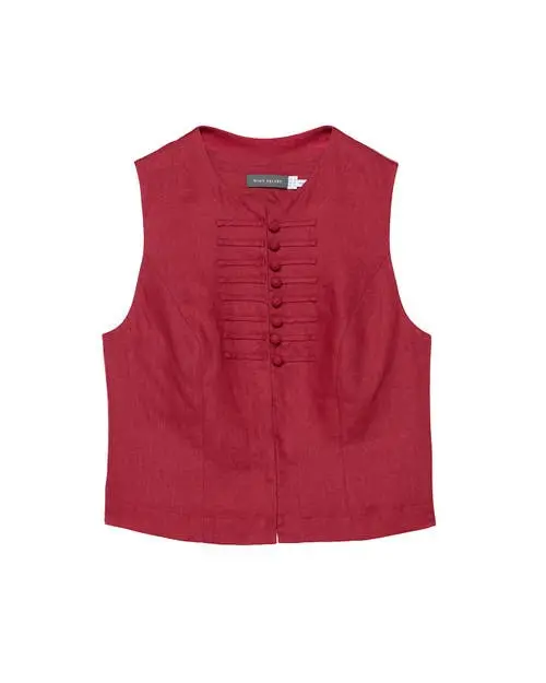 Mint Velvet Linen Military Detail Top - Red