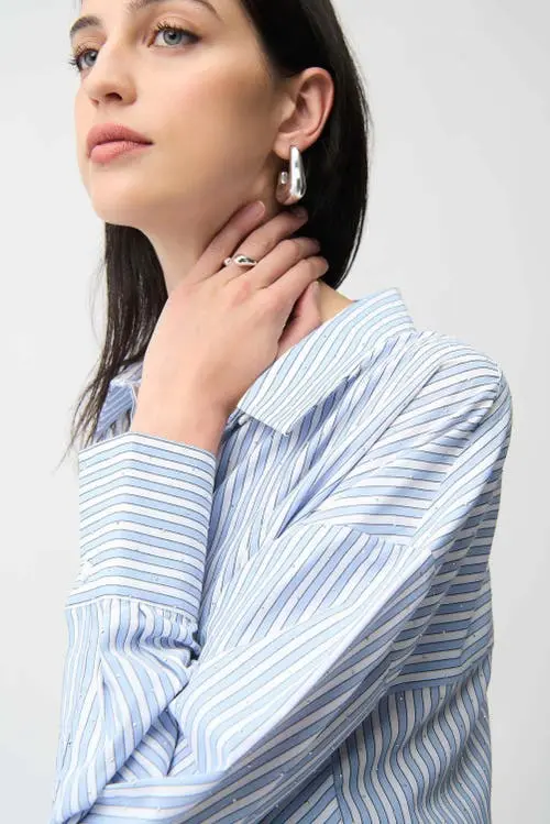 Joseph Ribkoff Tencel Stripe Print Boxy Blouse