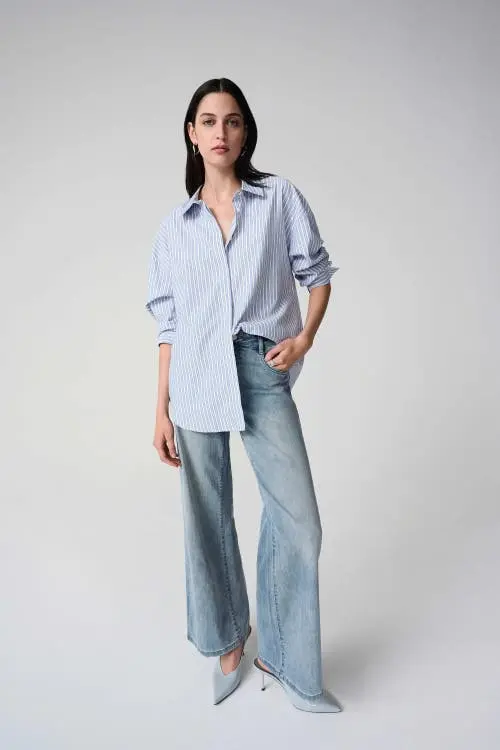 Joseph Ribkoff Tencel Stripe Print Boxy Blouse