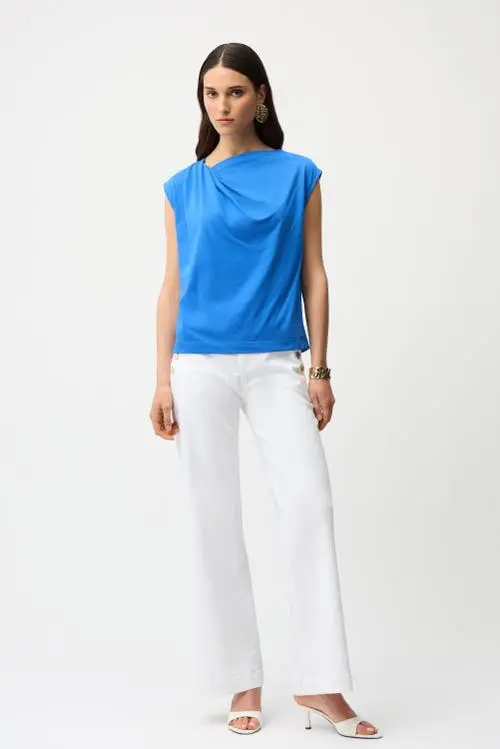Joseph Ribkoff Cotton Top With Asymmetrical Collar