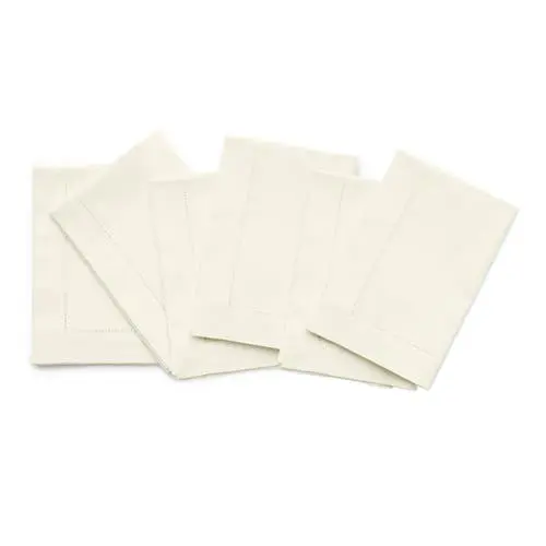 Solino Home Cotton Linen Hemstitch Dinner Napkins Set Of 4, 20 X 20 Inch For Dining Table - Ivory