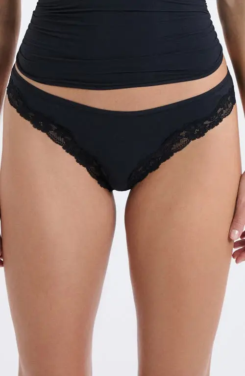 ETAM Pure Soft Lace Trim Tanga Thong - Black