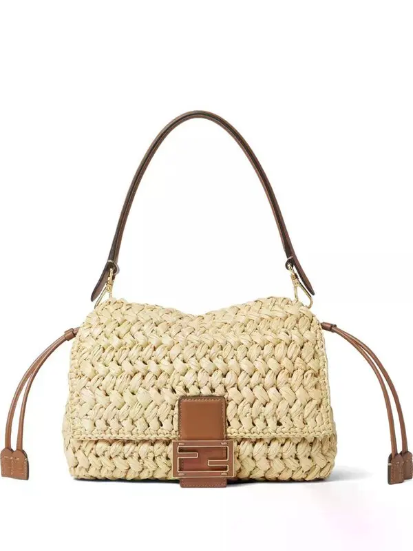 Fendi Mama Baguette Woven Raffia Shoulder Bag - Neutrals