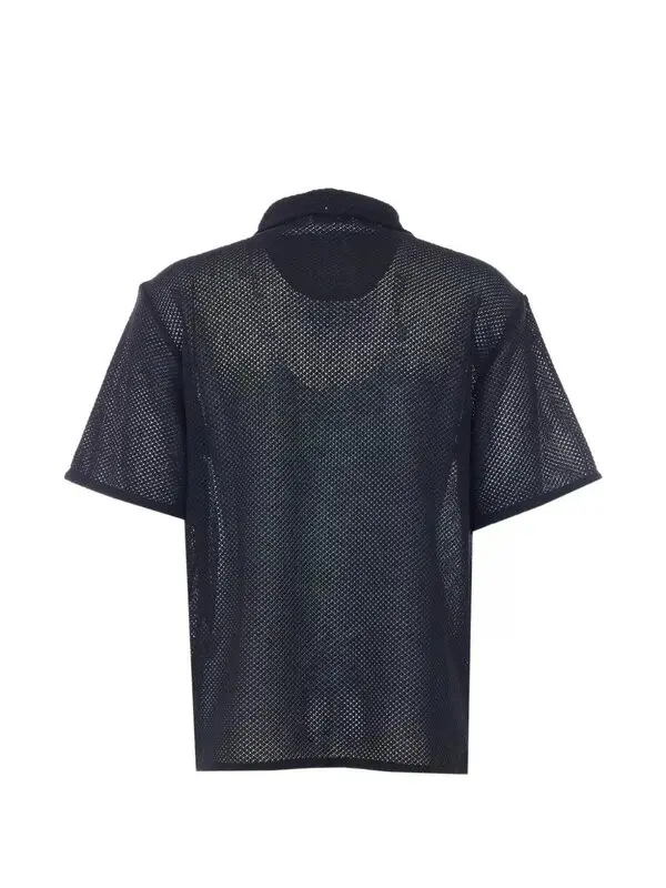DUNST Crochet-knit Open-collar Shirt - Black