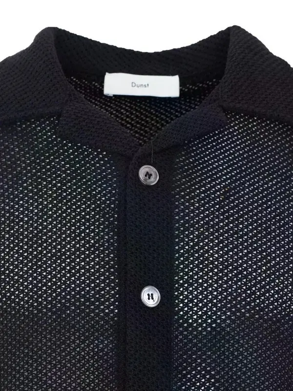 DUNST Crochet-knit Open-collar Shirt - Black