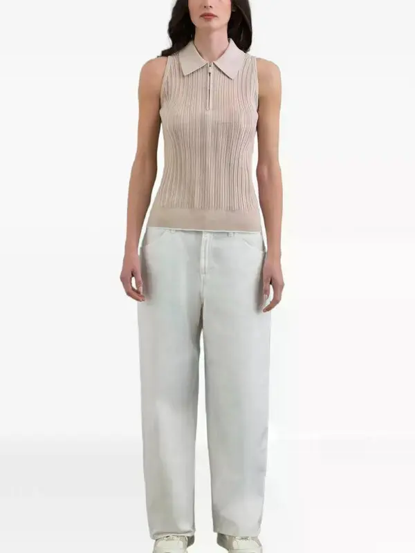 MOORER Ribbed-knit Sleeveless Polo Shirt