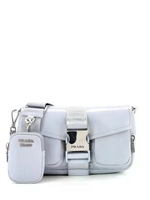 Prada Buckle Pocket Spazzolato Leather And Tessuto Crossbody Bag - Blue