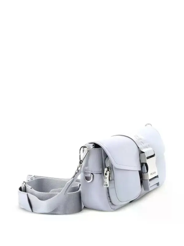 Prada Buckle Pocket Spazzolato Leather And Tessuto Crossbody Bag - Blue