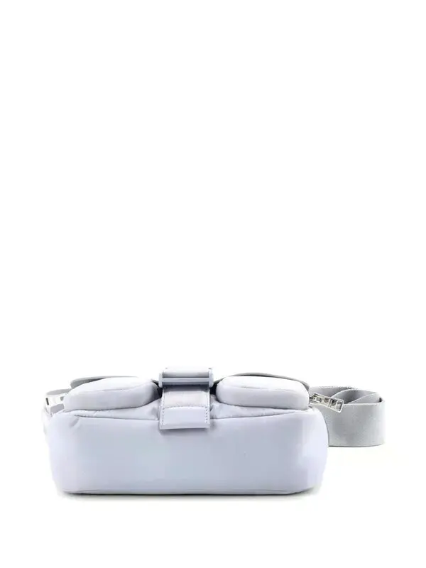 Prada Buckle Pocket Spazzolato Leather And Tessuto Crossbody Bag - Blue