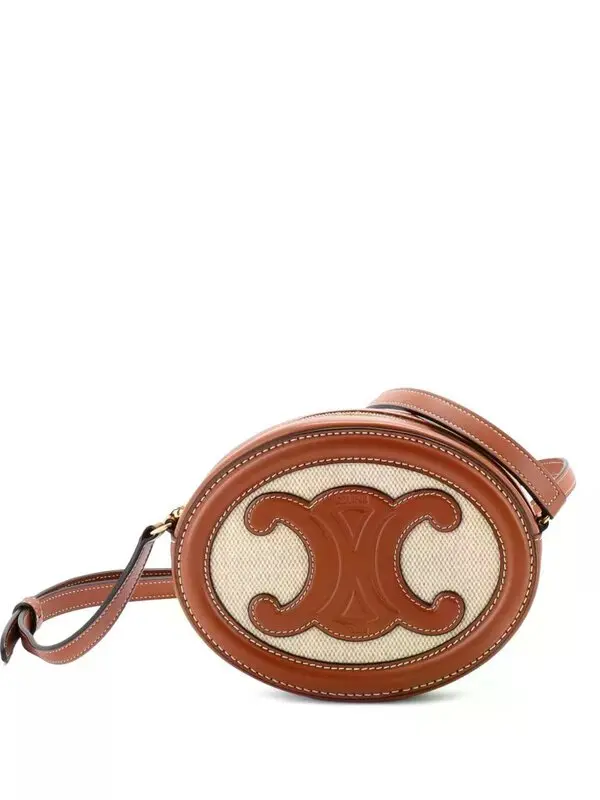 Celine Triomphe Oval Canvas And Leather Crossbody Bag - Brown