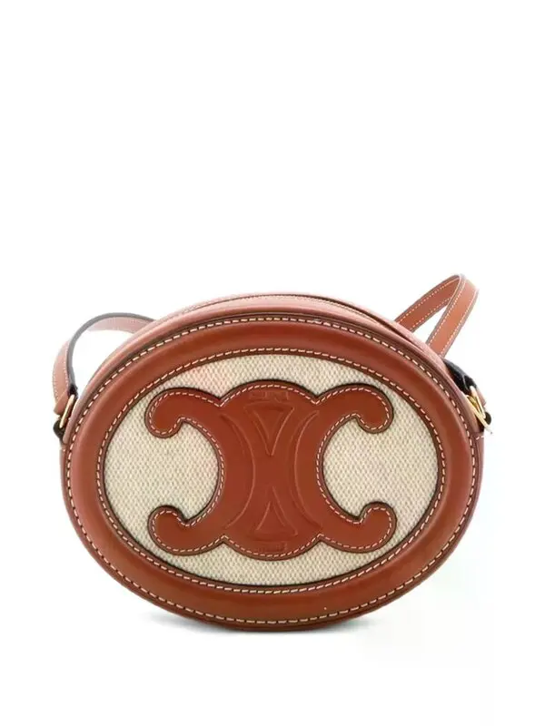 Celine Triomphe Oval Canvas And Leather Crossbody Bag - Brown