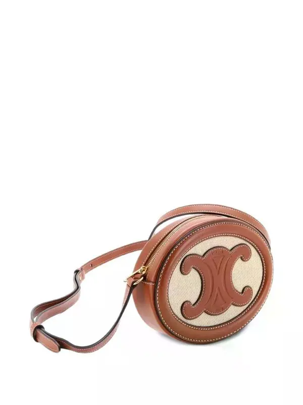Celine Triomphe Oval Canvas And Leather Crossbody Bag - Brown