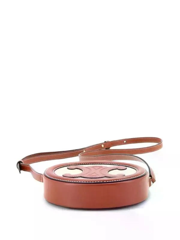 Celine Triomphe Oval Canvas And Leather Crossbody Bag - Brown