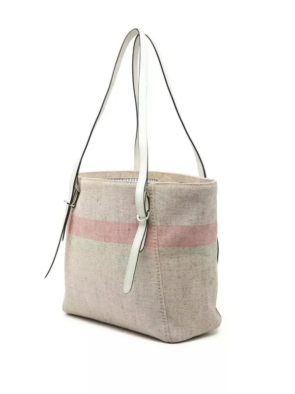 Prada 2010-2026 Canvas Logo Stripe Shopper Tote Bag