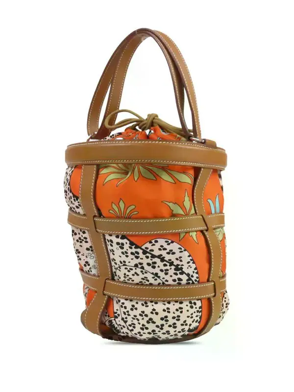 Hermès 2017 Les Leopards Silk And Epsom Sac Musardine Bucket Bag - Orange