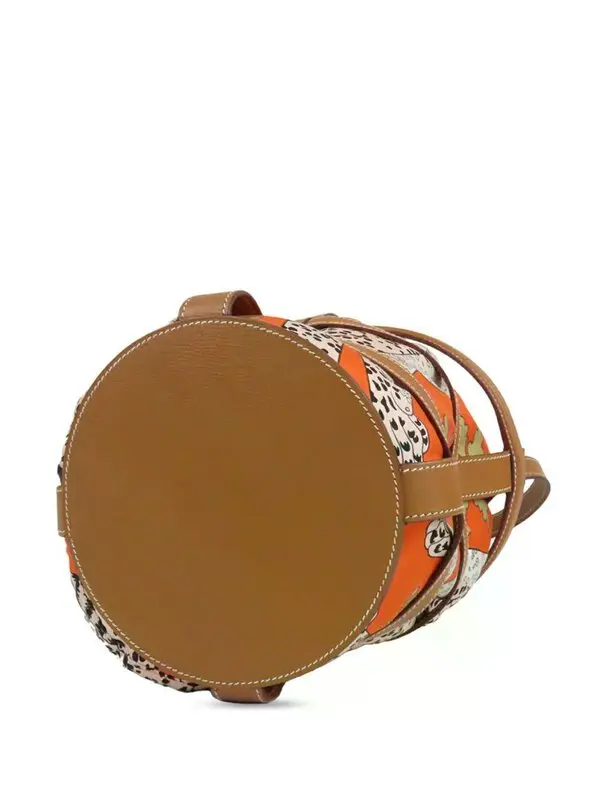 Hermès 2017 Les Leopards Silk And Epsom Sac Musardine Bucket Bag - Orange