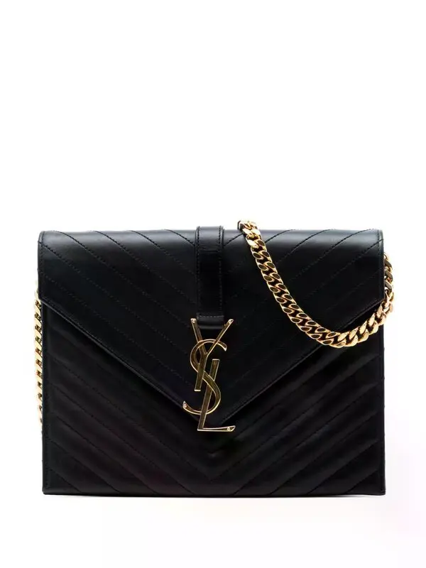 Saint Laurent 2014 Chevron Calfskin Classic Monogram Envelope Crossbody Bag - Black