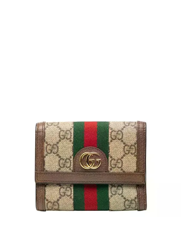 Gucci 2016-2026 Gg Supreme Web Ophidia Trifold Wallet Small Wallets - Neutrals