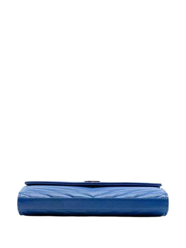 Saint Laurent Grain De Poudre Monogram Envelope Chain Wallet - Blue