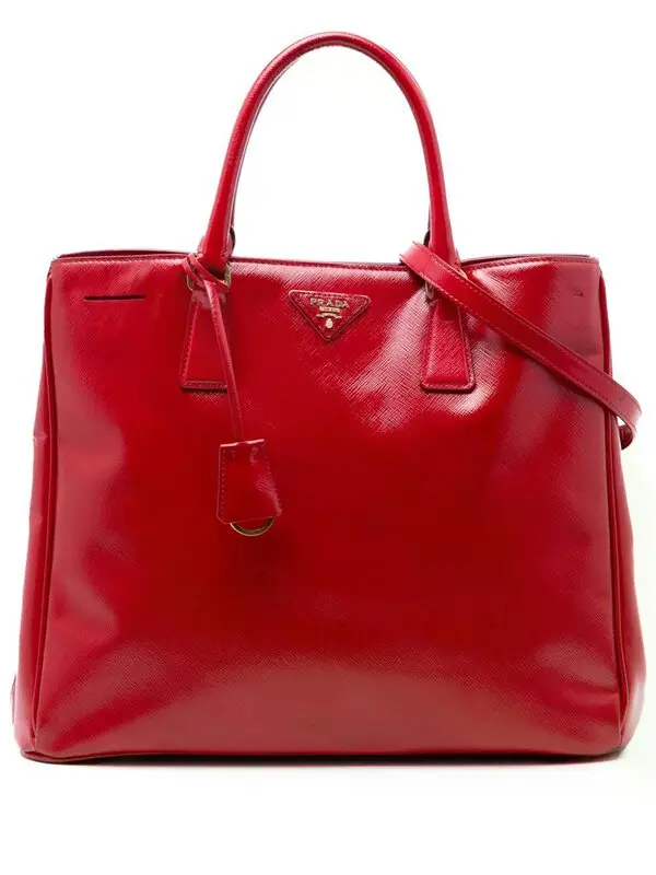 Prada Large Saffiano Vernice Galleria Satchel - Red