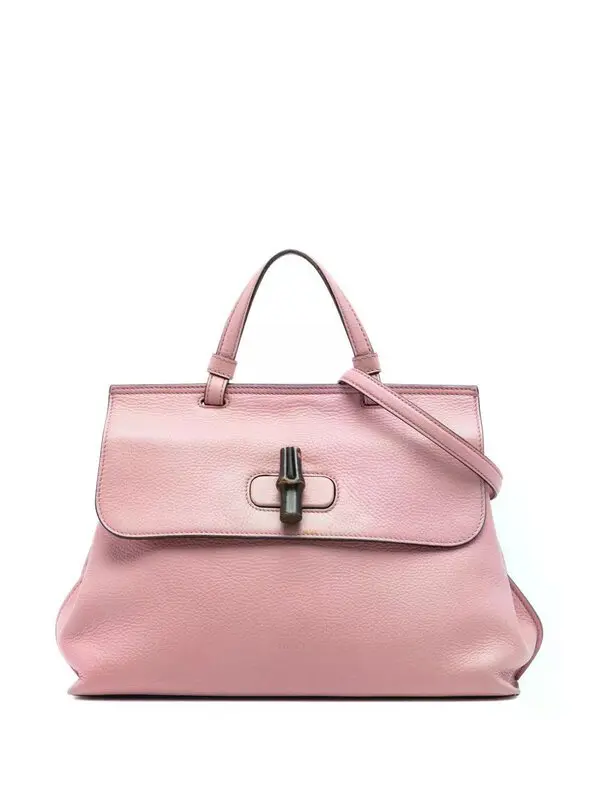 Gucci Medium Leather Bamboo Daily Satchel - Pink