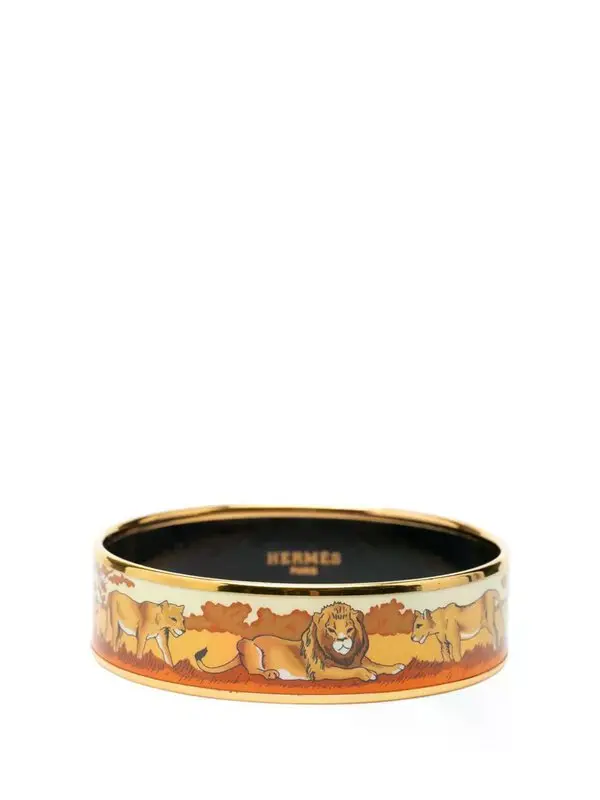 Hermès 1990-2010 Pride Of Lions Wide Enamel Bangle - Gold