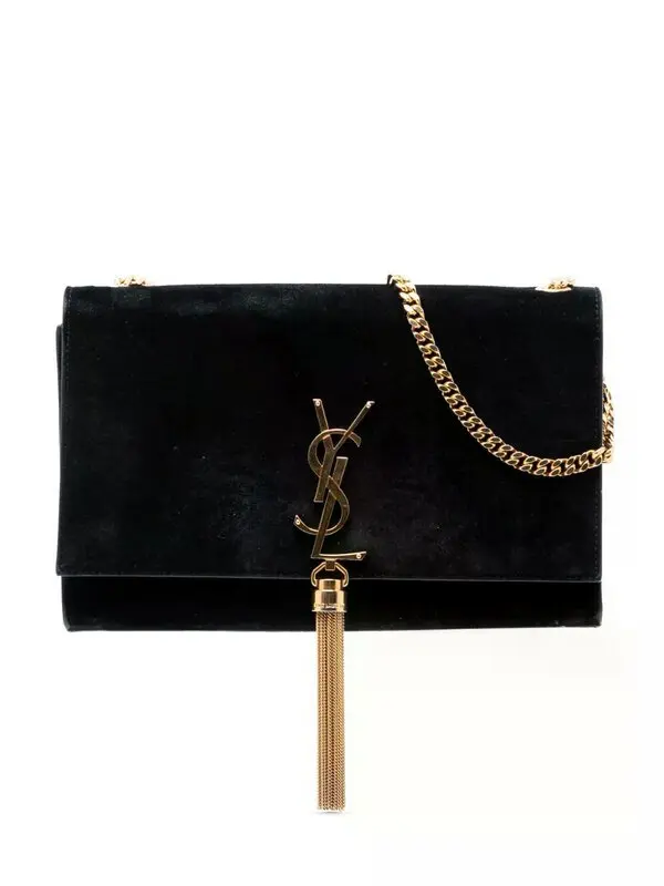 Saint Laurent Medium Suede Monogram Kate Tassel Crossbody Bag - Black