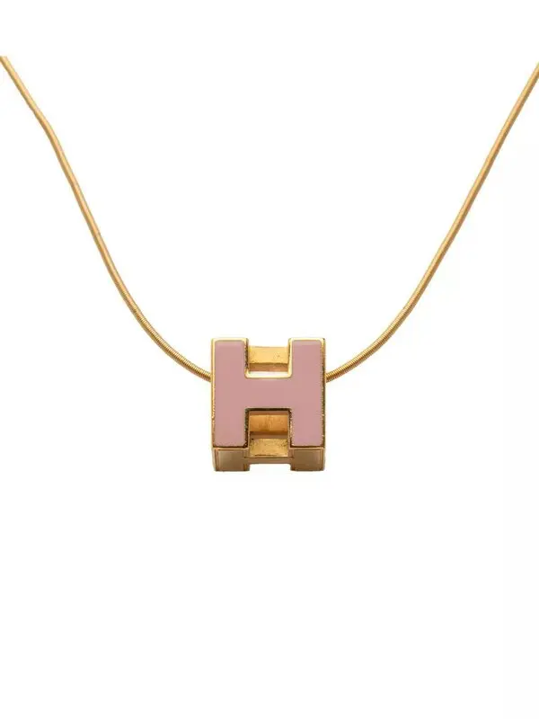 Hermès Plated And Enamel Cage D H Pendant Necklace - Gold