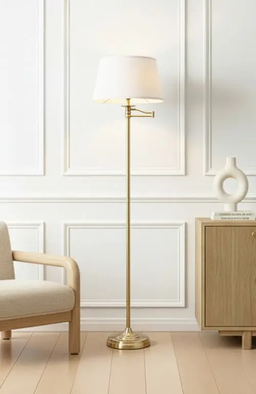 BRIGHTECH Caden 62" Modern Led Floor Lamp With Swing Arm & Drum Shade