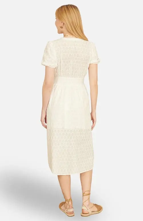 YUMI Broderie Anglaise Midi Dress With Puff Sleeves And Slit Hem