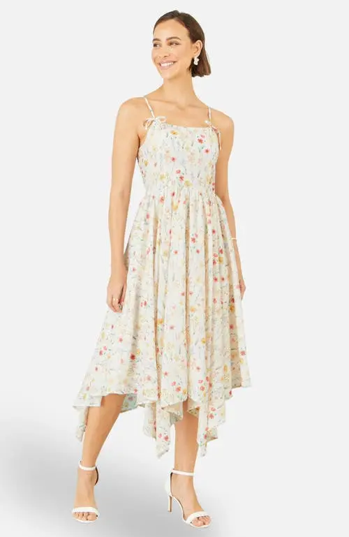 YUMI Botanical Embroidery Midi Dress