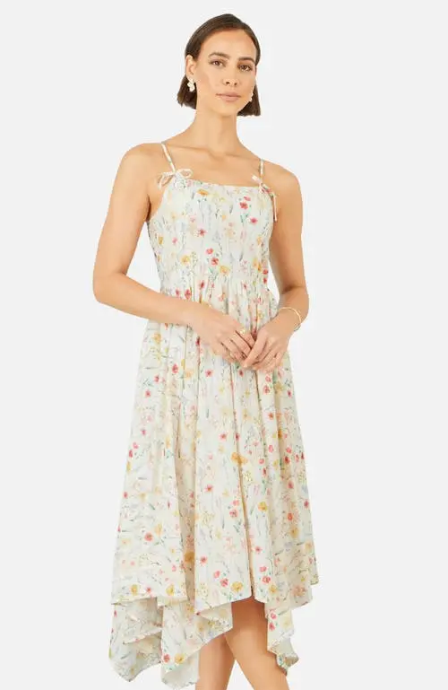 YUMI Botanical Embroidery Midi Dress