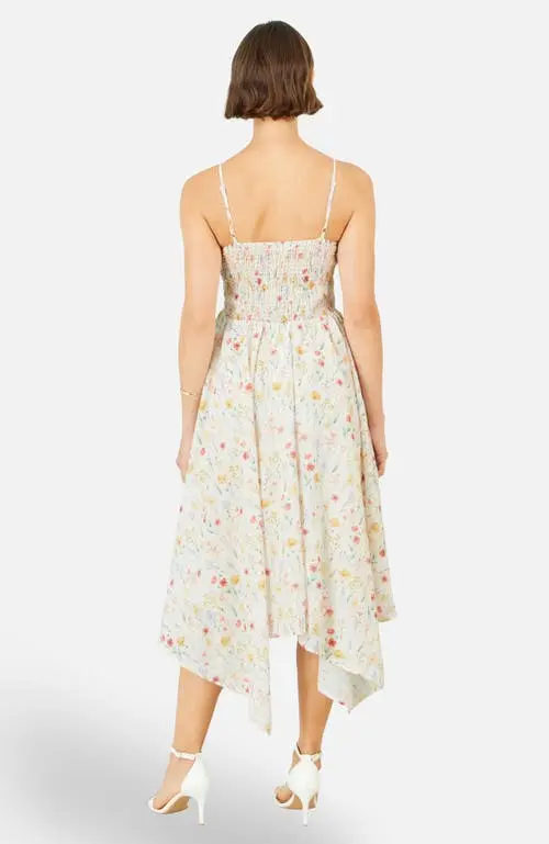 YUMI Botanical Embroidery Midi Dress