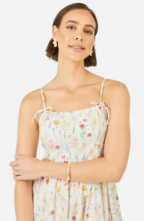 YUMI Botanical Embroidery Midi Dress