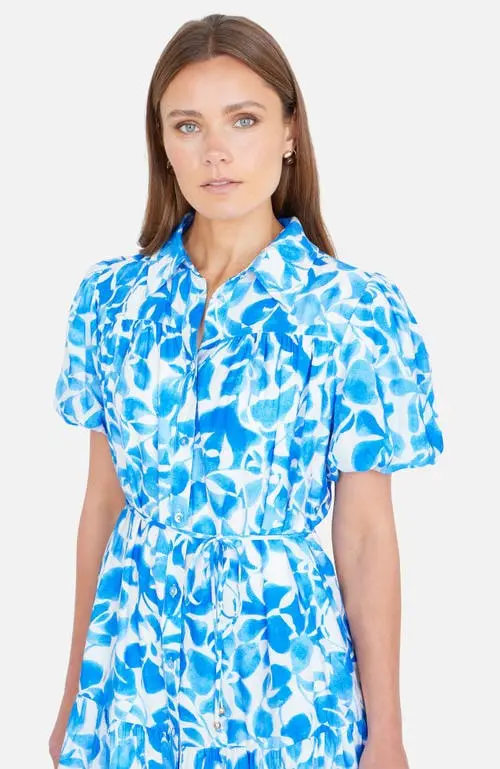 YUMI Floral Print Relaxed Shirt Dress - Blue